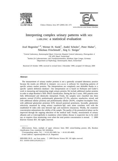 Pdf Interpreting Complex Urinary Patterns With Mdi Lablink A