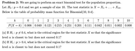 Solved Problem 2 We Are Going To Perform An Exact Binomial