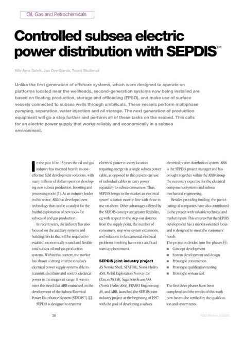 Pdf Controlled Subsea Electric Power Distribution With Sepdis™ I