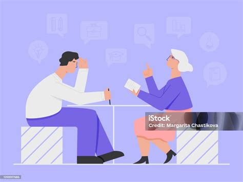 여성 교사와 젊은 남자 학생 선생님은 집에서 도움을 줍니다 파란색 톤의 플랫 벡터 일러스트레이션 가공의 인물에 대한 스톡 벡터 아트 및 기타 이미지 Istock