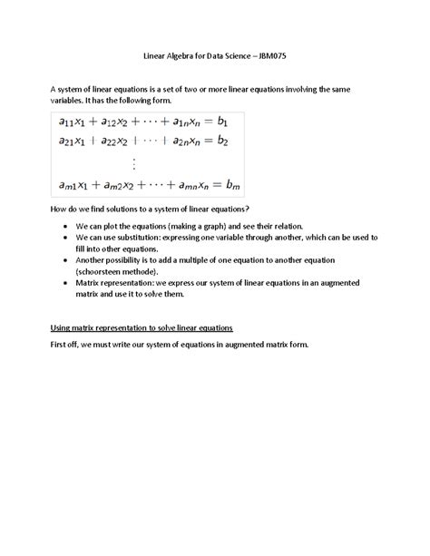 Linear Algebra For Data Science Summary Pattern Linear Algebra For