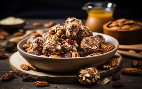 premium ai image organic nut and seed granola bites generative ai