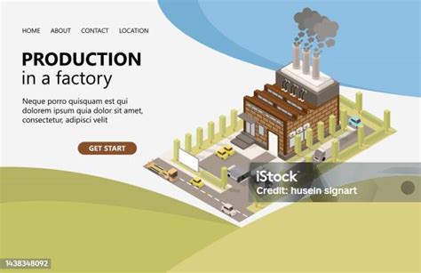 도시에 연기가 있는 공장의 지도 그림 랜딩 페이지 전단지 인포그래픽 및 기타 그래픽 관련 자산벡터에 적합 3차원 형태에 대한