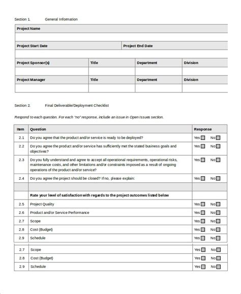 Project Closeout Report Template
