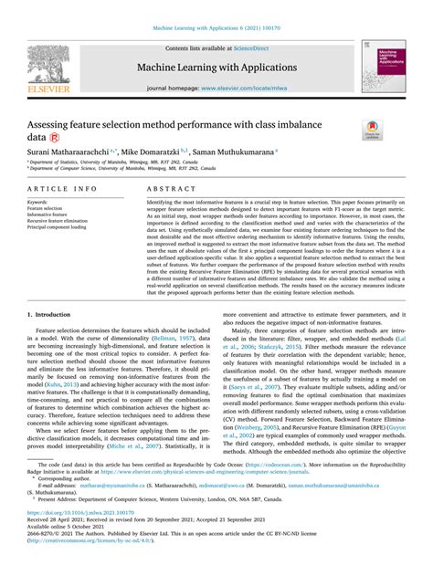 Pdf Assessing Feature Selection Method Performance With Class Imbalance Data