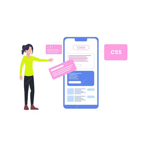 Premium Vector A Girl Coding Css On Mobile