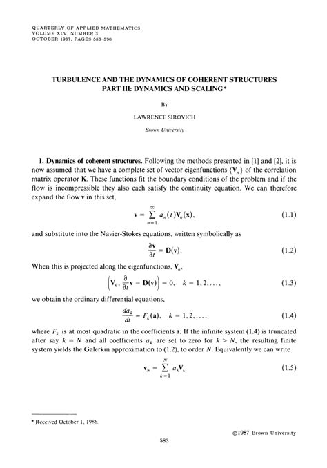 Pdf Turbulence And The Dynamics Of Coherent Structures Iii Dynamics And Scaling