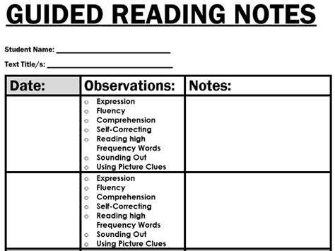 Guided Reading Note Taking Sheet Ks2 Teaching Resources