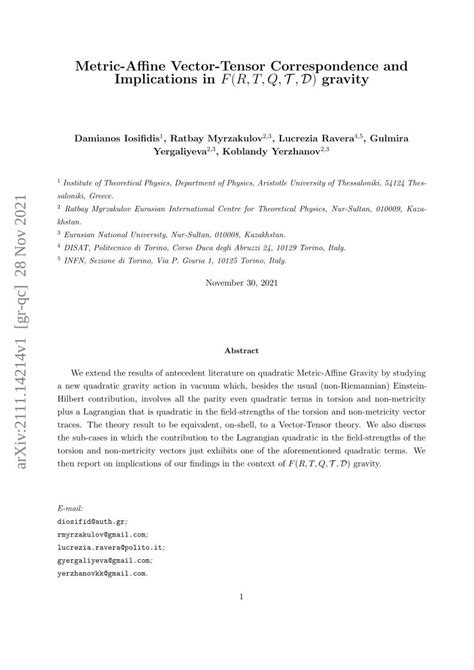 Pdf Metric Aﬃne Vector Tensor Correspondence And Implications Dokumen Tips