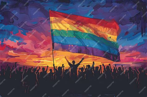 Premium Photo Artistic Illustration Of Silhouette Of Pride Parade People And Rainbow Flag