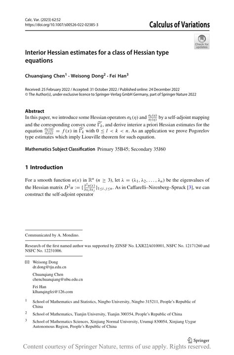 Interior Hessian Estimates For A Class Of Hessian Type Equations Request Pdf