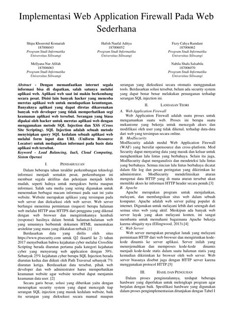 Pdf Implementasi Web Application Firewall Pada Web Sederhana
