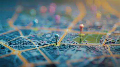 detailed digital city map with location pins and light trails ideal