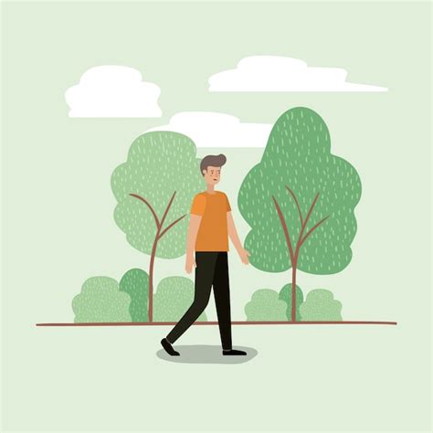 Joven Caminando En El Parque Vector Premium