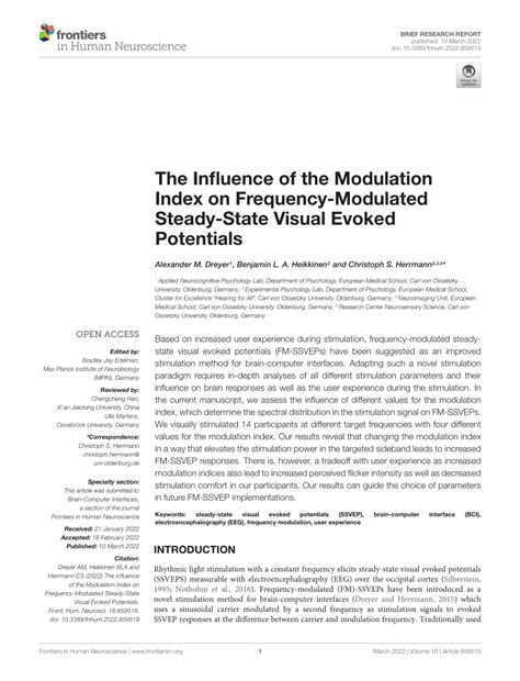 PDF The Influence Of The Modulation Index On Frequency Modulated Steady State Visual Evoked
