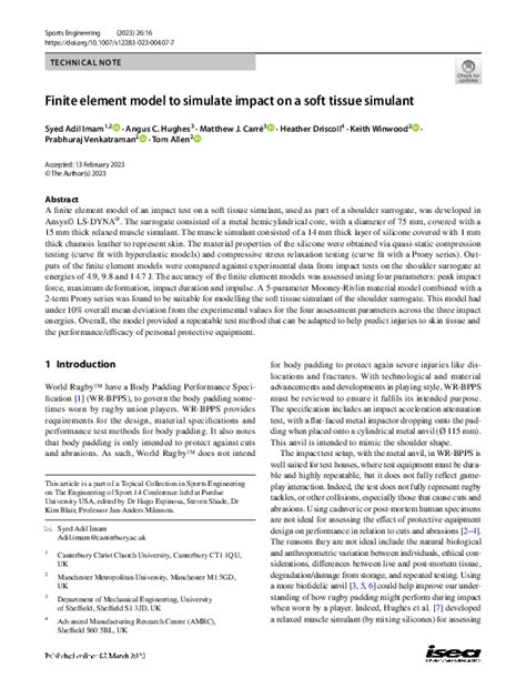 Pdf Finite Element Model To Simulate Impact On A Soft Tissue Simulant