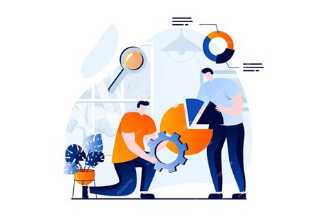 플랫 만화 디자인의 사람들이 있는 데이터 과학 개념 과학자들은 연구 작업을 위해 차트와 그래프를 사용하여 데이터베이스를