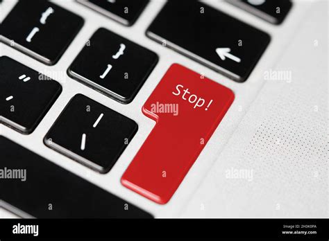 Laptop Computer Keyboard With Stop Button Stock Photo Alamy