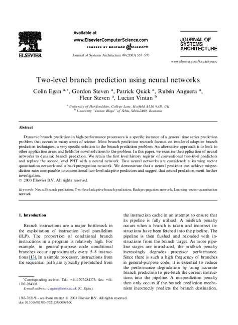Pdf Two Level Branch Prediction Using Neural Networks