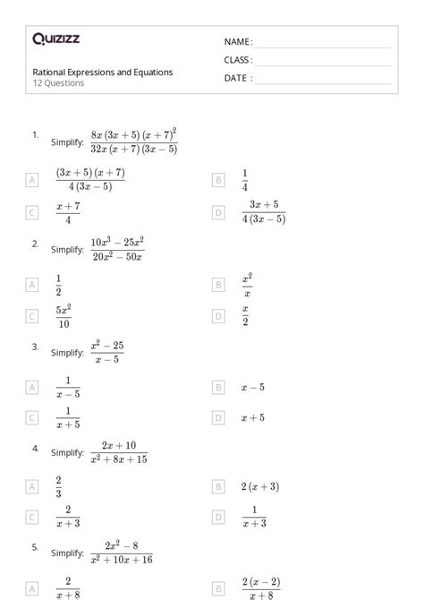 50 Rational Expressions Equations And Functions Worksheets For 11th