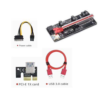 Red 009SPLUS PCI E Riser Extender 1X To 16X Graphics Card PCIE Extension Cable Adapter Three