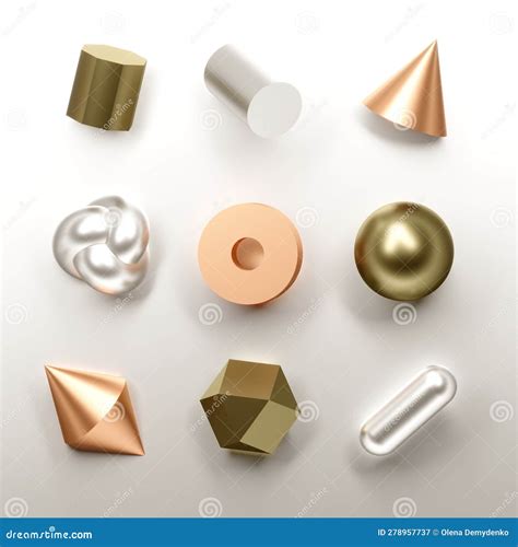 Set Of 3d Render Realistic Primitives On White Background Isolated