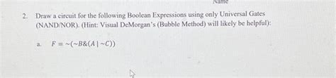 Solved 2 Draw A Circuit For The Following Boolean