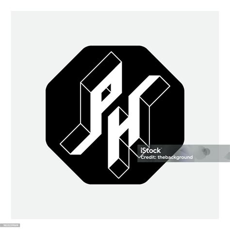 Ph 모노그램 또는 로고타입 육각형 기판에 3차원 문자 P와 H 디자인을 위한 아이소메트릭 3d 글꼴입니다 로고에 대한 스톡