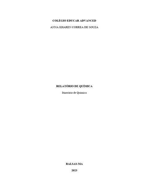 Relatorio Do Experimento Pdf Reações Químicas Química
