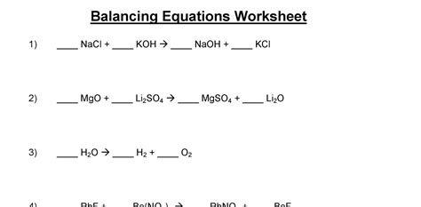 Balancing Equations Worksheet 1 Qquad NaCl StudyX