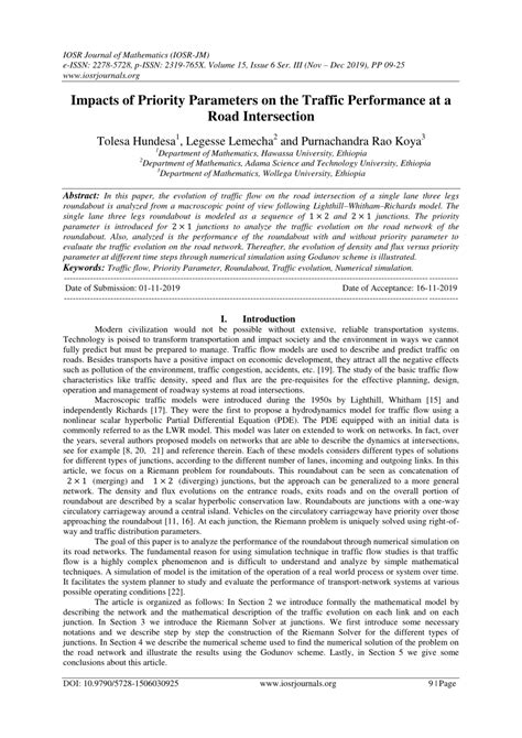 Pdf Impacts Of Priority Parameters On The Traffic Performance At A Road Intersection