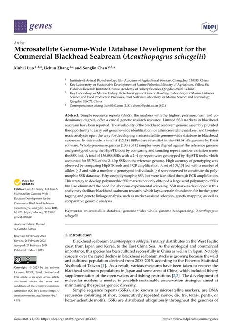 Pdf Microsatellite Genome Wide Database Development For The Commercial Blackhead Seabream