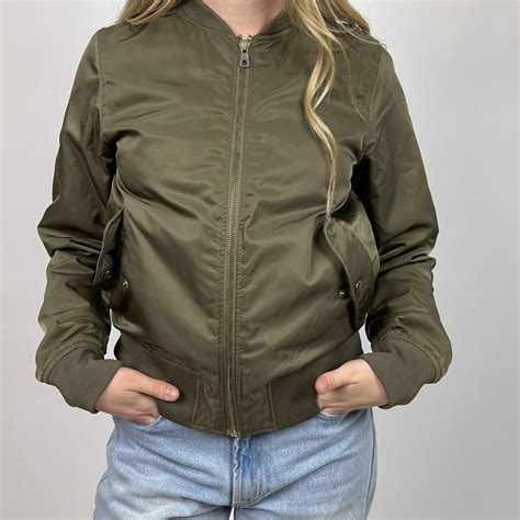 Khaki Bomber Jacket Two Pockets Cinched Detail On Depop