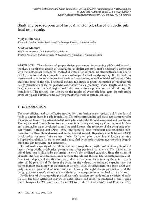 Pdf Shaft And Base Responses Of Large Diameter Piles Based On Cyclic Pile Load Tests Results