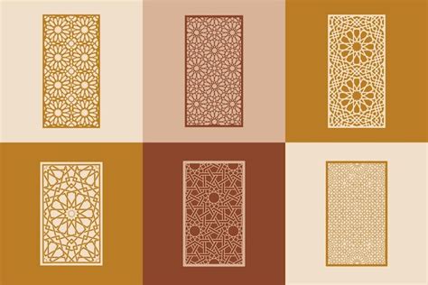 장식용 이슬람 아라베스크 창문과 문 세트 아랍어 전통적인 기하학적 패턴입니다 프리미엄 벡터