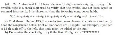 Solved A Standard UPC Bar Code Is A Digit Number Chegg Com