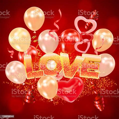 실감한 공기 풍선 하트 빛나는 소용돌이 스트리머와 비문 사랑 발렌타인 데이 결혼식 파티를위한 휴일 디자인 벡터 인사말 카드 초대 배너 결혼식에 대한 스톡 벡터 아트 및 기타