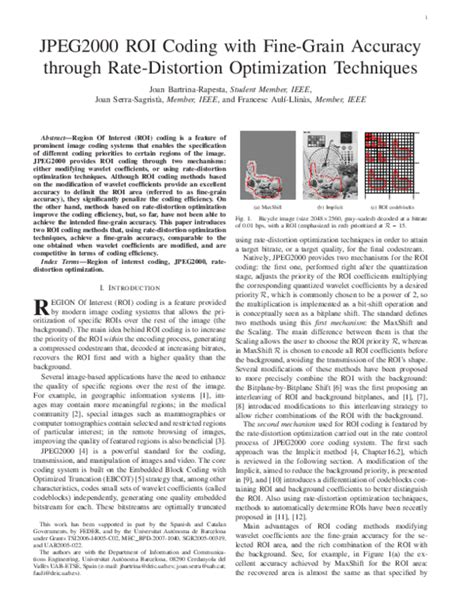 Pdf Jpeg2000 Roi Coding With Fine Grain Accuracy Through Rate Distortion Optimization Techniques