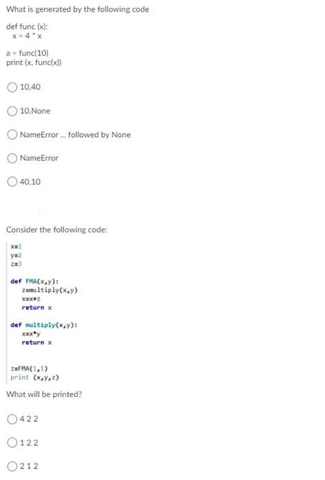 solved what is generated by the following code def func x