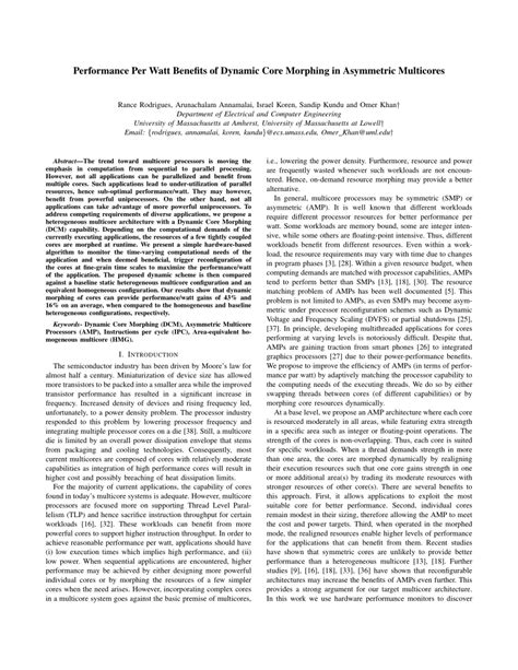 Pdf Performance Per Watt Benefits Of Dynamic Core Morphing In Asymmetric Multicores