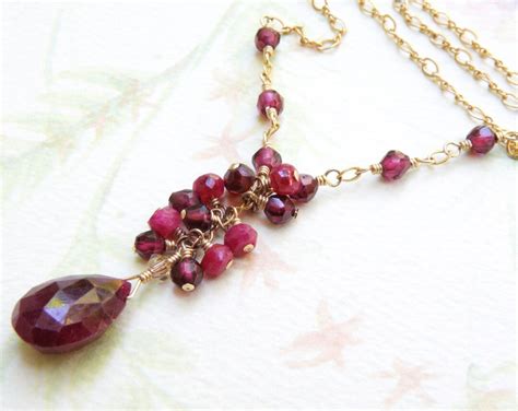 Artisan Natural Ruby Necklace Gold Filled Or Sterling Silver Red Ruby