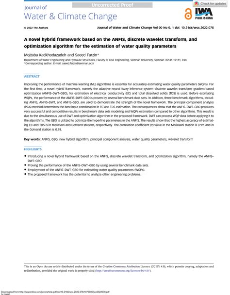 Pdf A Novel Hybrid Framework Based On The Anfis Discrete Wavelet Transform And Optimization
