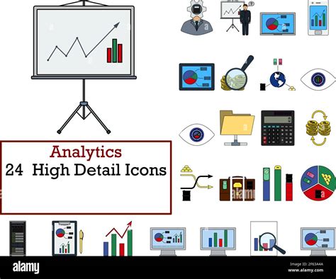 Analytics Icon Set Flat Color Outline Design With Editable Stroke Vector Illustration Stock