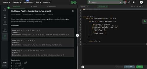 Dsa Geeksforgeeks Gfg160 Binarysearch Kthmissing Problemsolving Yash Goel