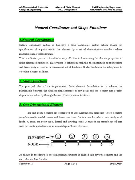 Derivation Of Shape Functions And Stiffness Matrices For One Dimensional Bar Elements In Finite