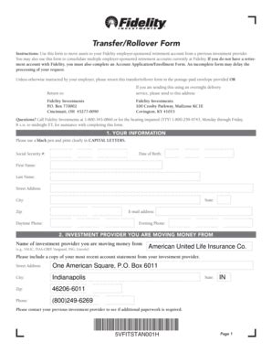 Fidelity Retirement Account Transfer Rollover Form Blank Fillable