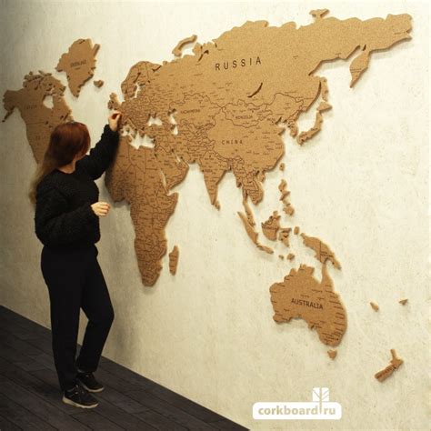Особенные пробковые карты мира и России на стену в офис купить в Москве ...