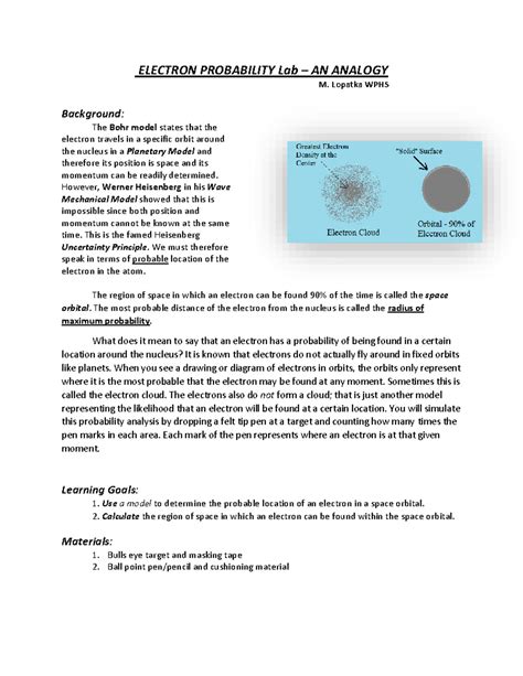 Electron Probability Lab 2 1 Electron Probability Lab An Analogy M