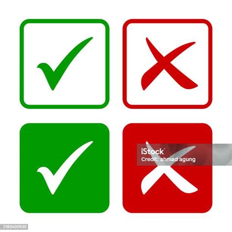 틱 아이콘 세트 체크 마크 아이콘은 녹색과 빨간색 벡터 일러스트 레이 션으로 설정되었습니다 고름에 대한 스톡 벡터 아트 및 기타