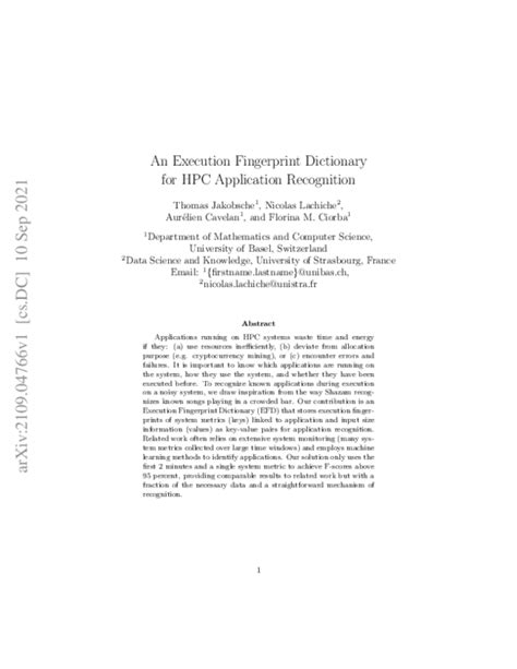 pdf an execution fingerprint dictionary for hpc application recognition